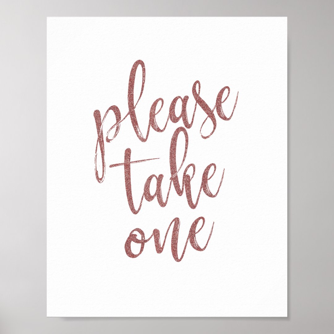 Please Take One Rose Gold Glitter Wedding Sign | Zazzle