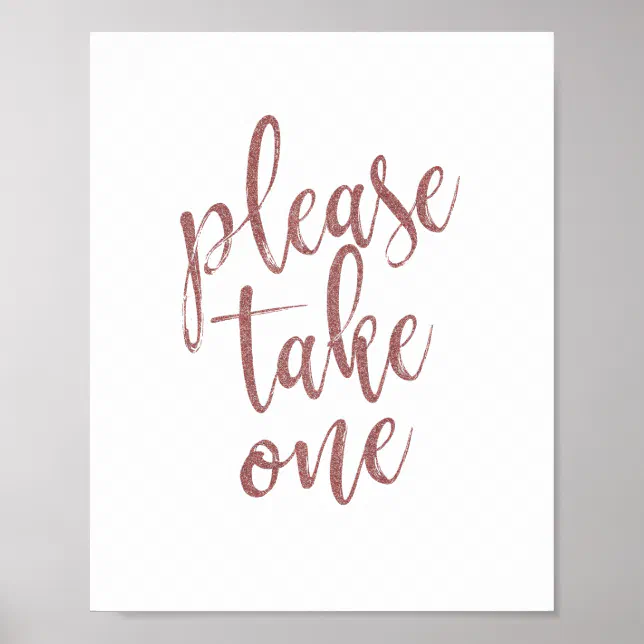Please Take One Rose Gold Glitter Wedding Sign | Zazzle