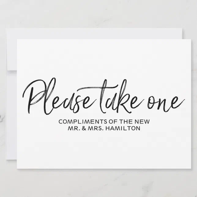 "Please take one" Wedding Favors Lettered Sign Invitation | Zazzle