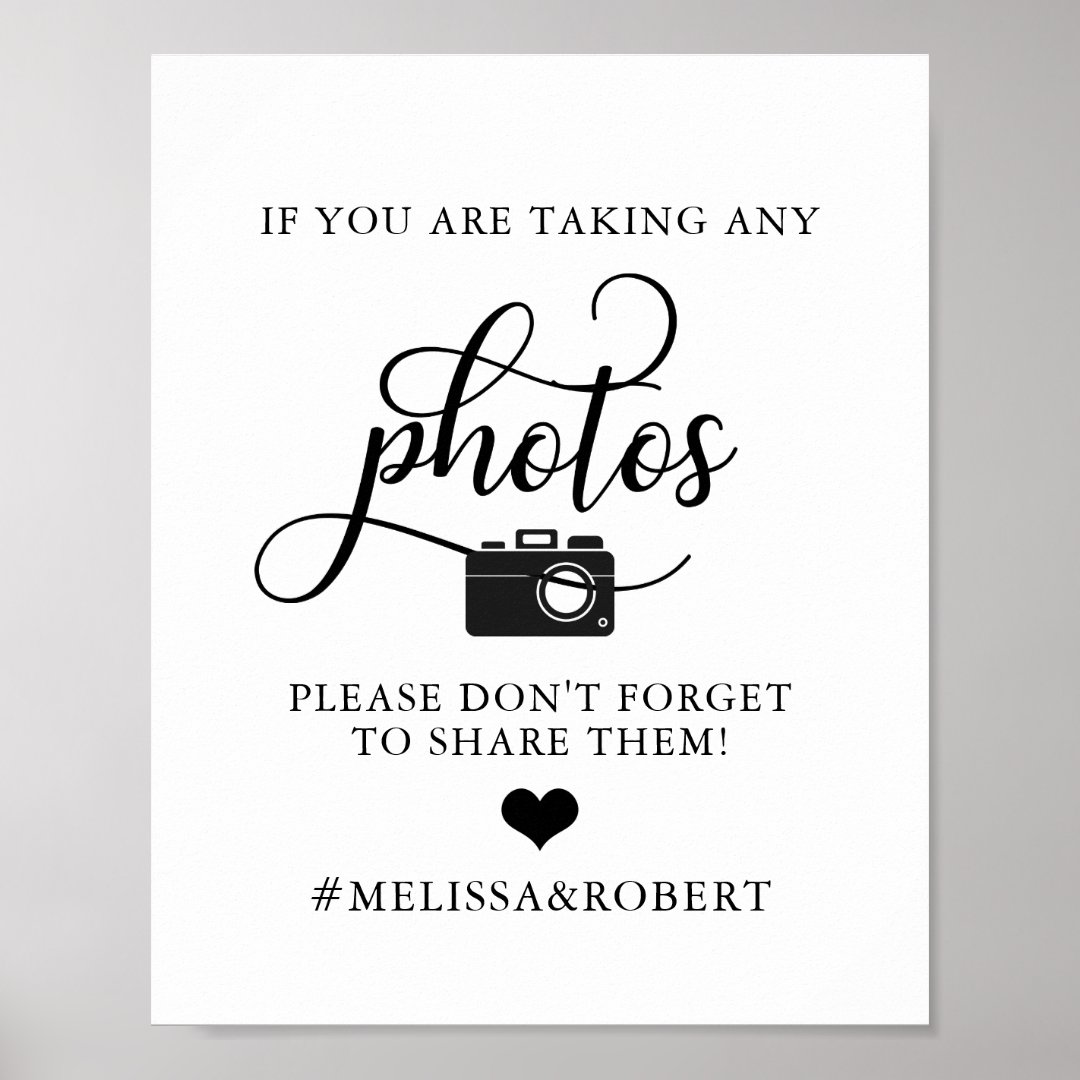 PLEASE TAKE PHOTOS Guests #hashtag Heart SIGN | Zazzle