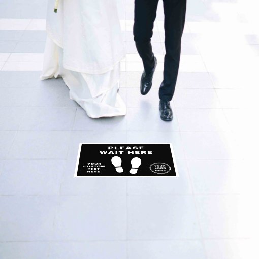 Please Wait Here Shoe Print Logo Black Floor Decals | Zazzle