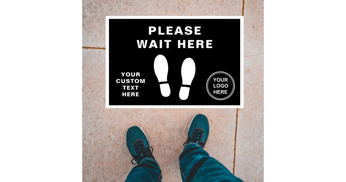 Please Wait Here Shoe Print Logo Black Floor Decals | Zazzle