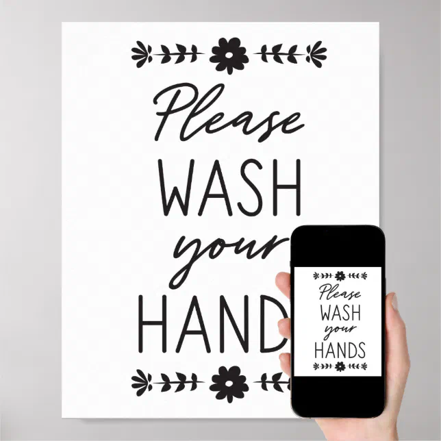 Please Wash Your Hands Black Poster | Zazzle