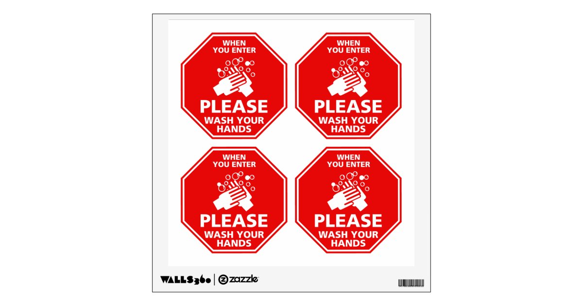 Please Wash Your Hands Door Decal Stop Sign Red | Zazzle