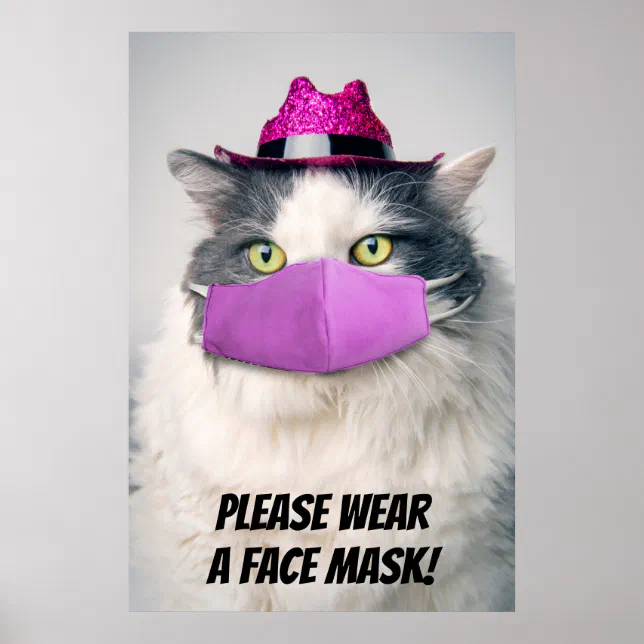 Please Wear a Face Mask Cute Cat Poster | Zazzle