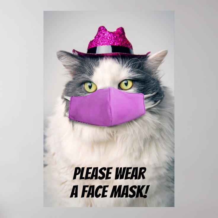 Please Wear a Face Mask Cute Cat Poster | Zazzle