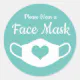 Please Wear a Face Mask Teal and White Heart Classic Round Sticker | Zazzle
