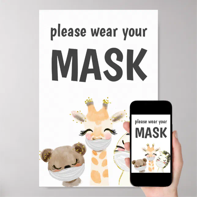 Please Wear A Mask Sign, Mask Required, Animals Poster | Zazzle
