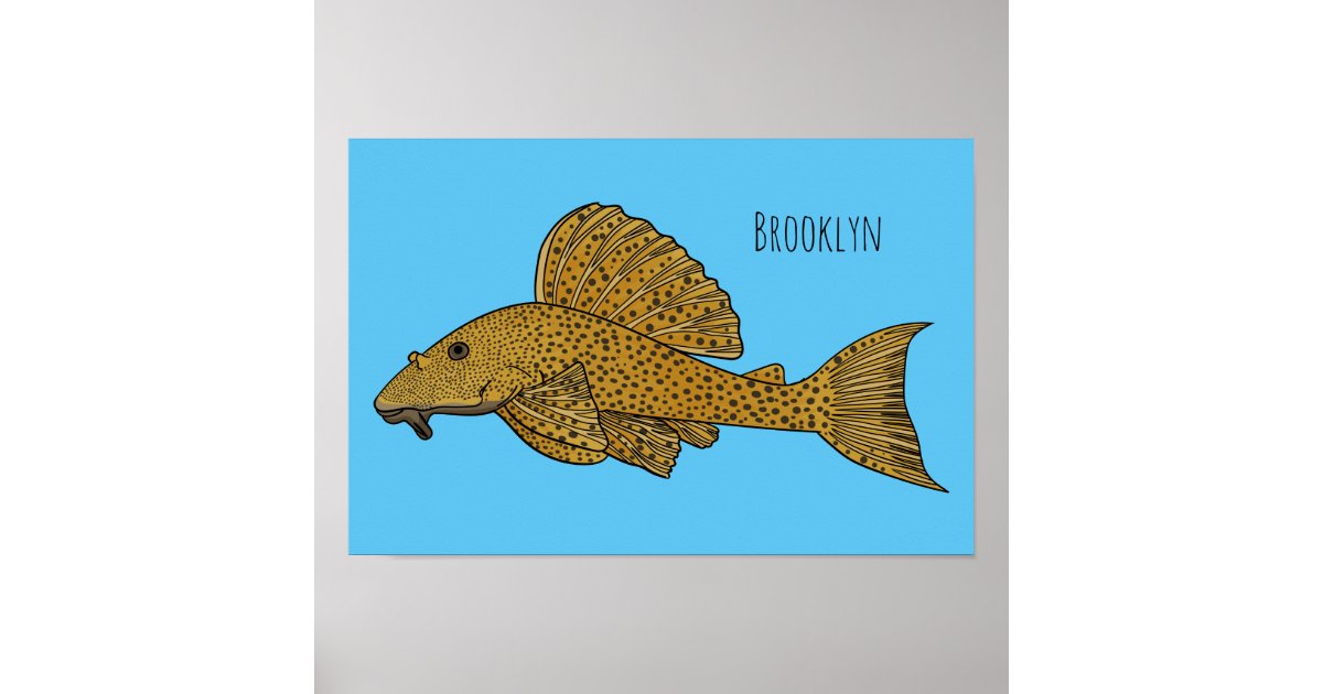 Pleco fish cartoon illustration poster | Zazzle