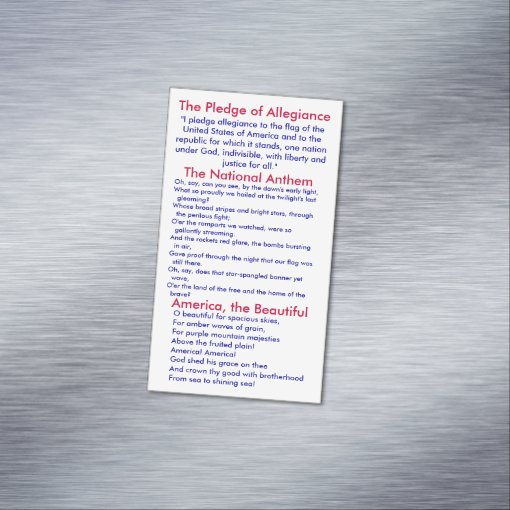 Pledge of Allegiance, National Anthem & America Business Card Magnet ...