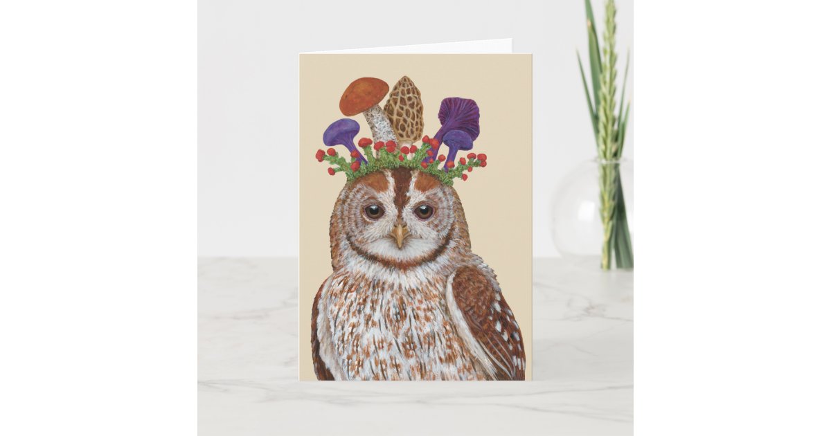 Plenty to Talk About tawny owl/fungi card | Zazzle