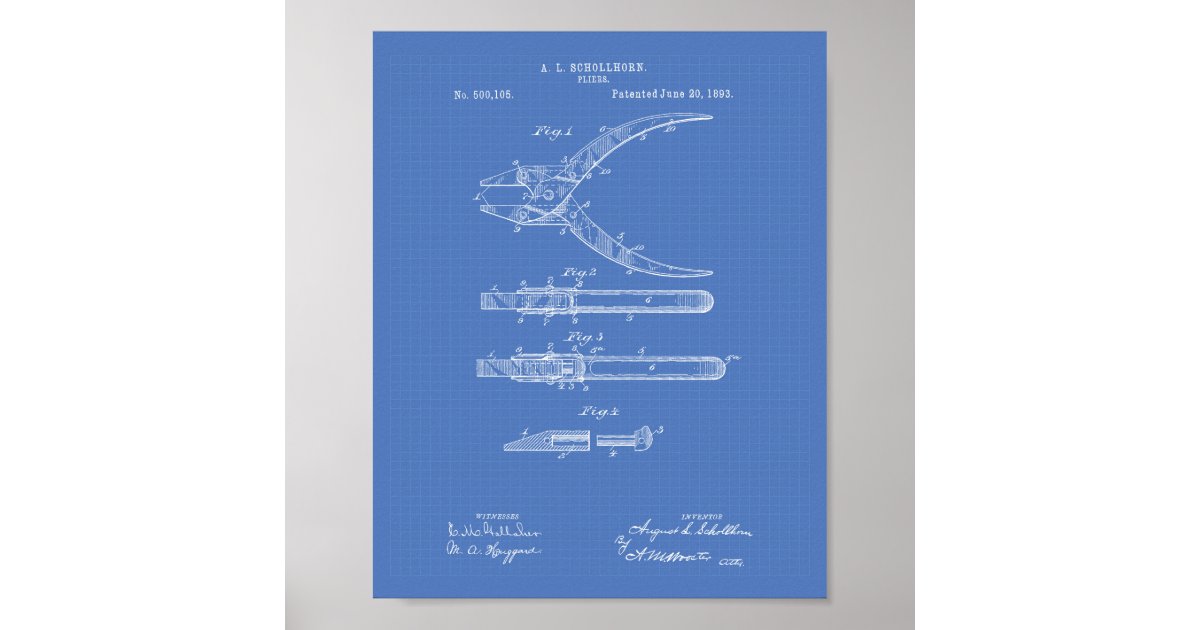 Pliers 1893 Patent Art Blueprint Poster | Zazzle