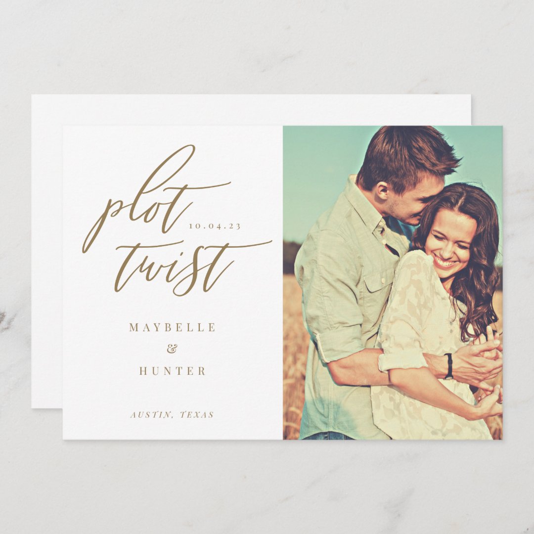 Plot Twist Modern Minimal Calligraphy & Photo Save The Date | Zazzle