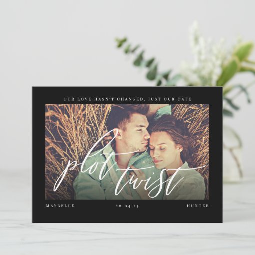 Plot Twist Modern Minimal Calligraphy & Photo Save The Date | Zazzle