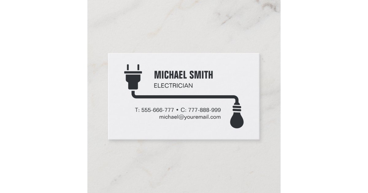 Plug and Light Bulb Electrician Business Card | Zazzle