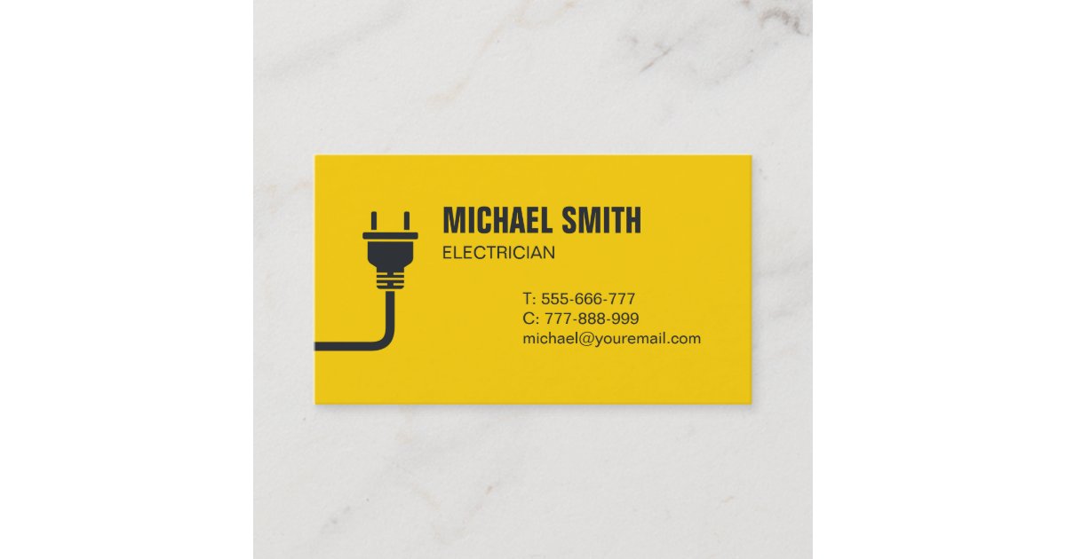 Plug and Wire Electrician Yellow Business Card | Zazzle