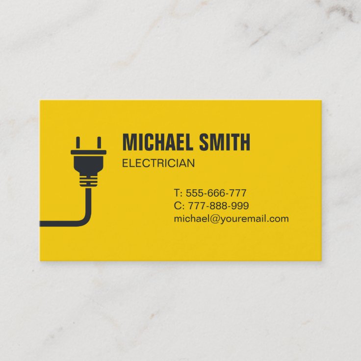 Plug and Wire Electrician Yellow Business Card | Zazzle