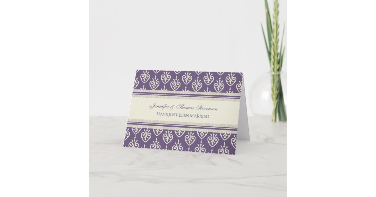 Plum and Cream Just Married Announcement Card | Zazzle