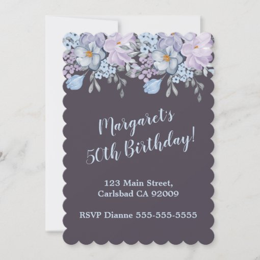 Plum Blue lavender floral design 50th birthday Invitation | Zazzle
