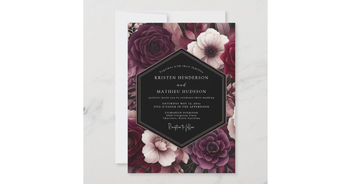Plum Gothic Flora Wedding Invitation | Zazzle
