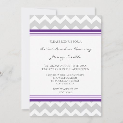 Plum Gray Chevron Bridal Lunch Invitation Cards | Zazzle