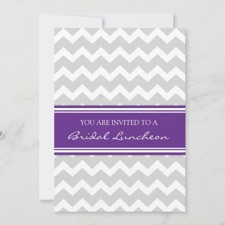 Plum Gray Chevron Bridal Lunch Invitation Cards | Zazzle