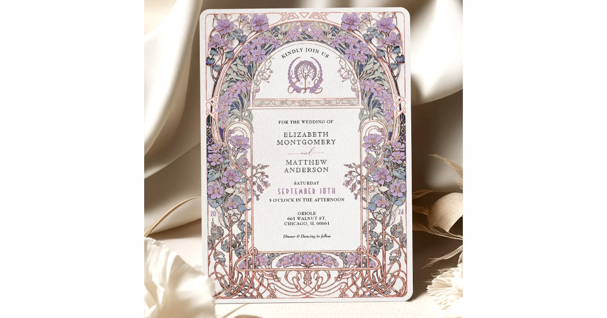 Plum & Lilac Art Nouveau Love Union Invitation | Zazzle