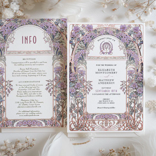 Plum & Lilac Art Nouveau Love Union Invitation | Zazzle