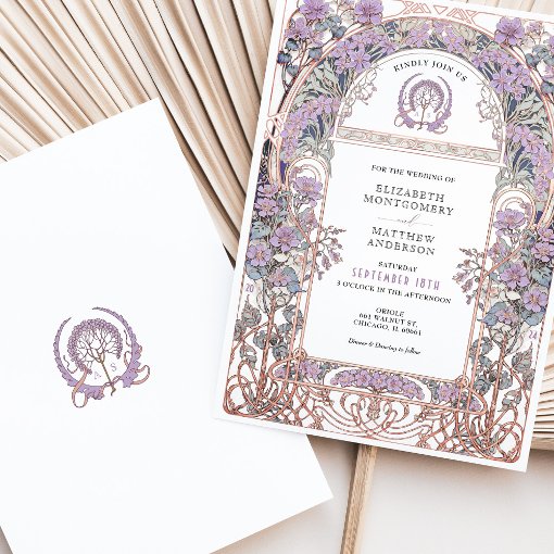 Plum & Lilac Art Nouveau Love Union Invitation | Zazzle