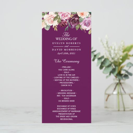 Plum Lilac Purple Blush Floral Chic Wedding Program | Zazzle