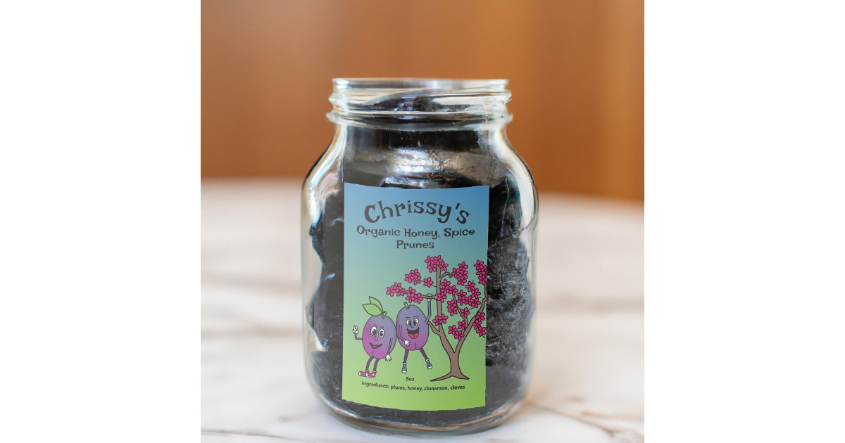 Plum Pals Funny Cartoon Prune Preserves and More Food Label | Zazzle