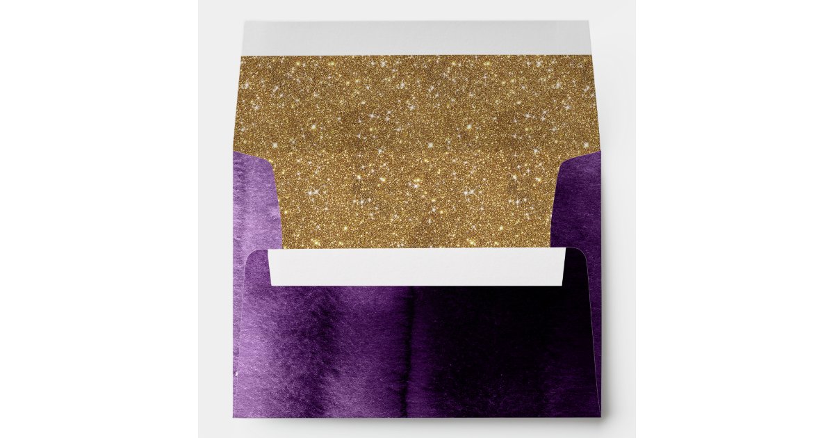 Plum Purple and Sparkle Gold Glitter Romantic Envelope | Zazzle