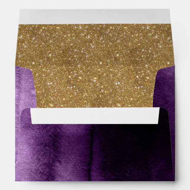 Plum Purple and Sparkle Gold Glitter Romantic Envelope | Zazzle