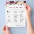 Plum Purple Blush Floral What's In Your Purse Game Flyer | Zazzle