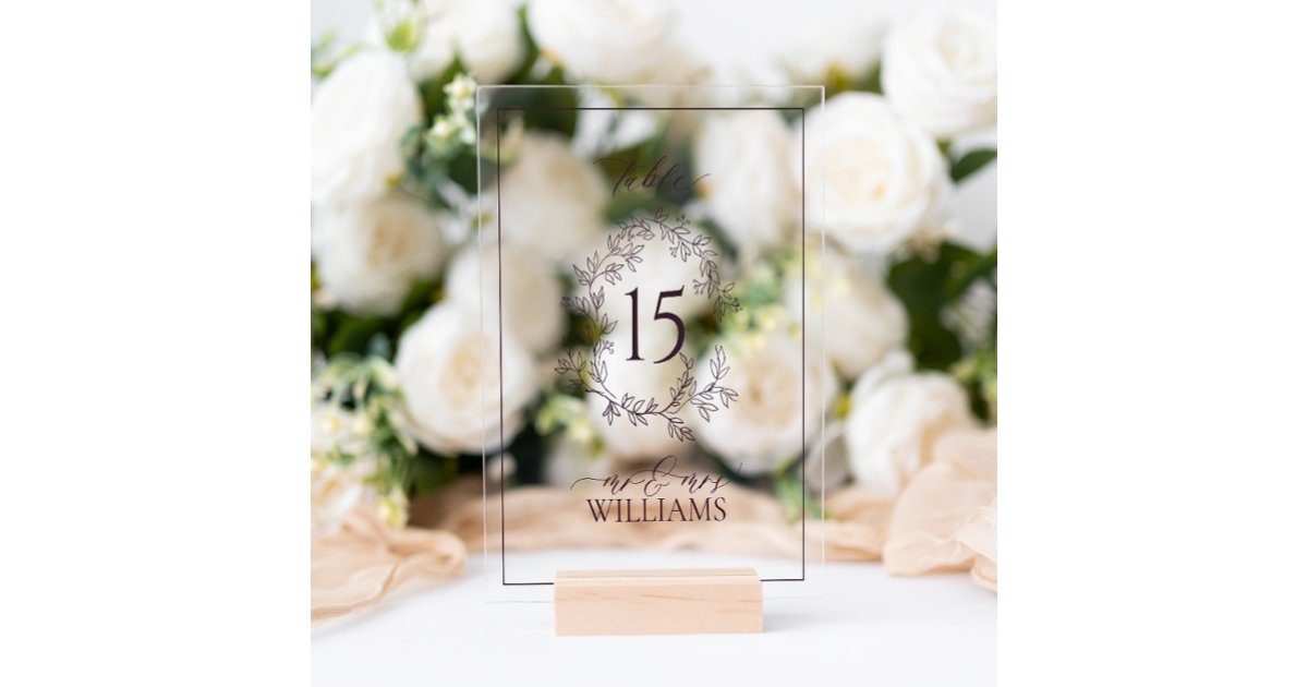 Plum Purple Crest Monogram Wedding Table Number Acrylic Sign | Zazzle
