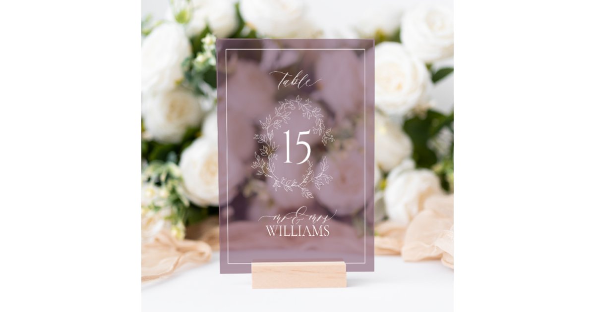 Plum Purple Crest Monogram Wedding Table Number Acrylic Sign | Zazzle