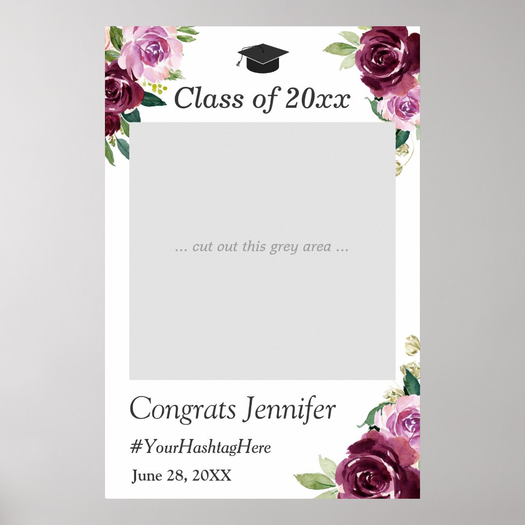 Plum Purple Floral Graduation Party Photo Booth Poster | Zazzle