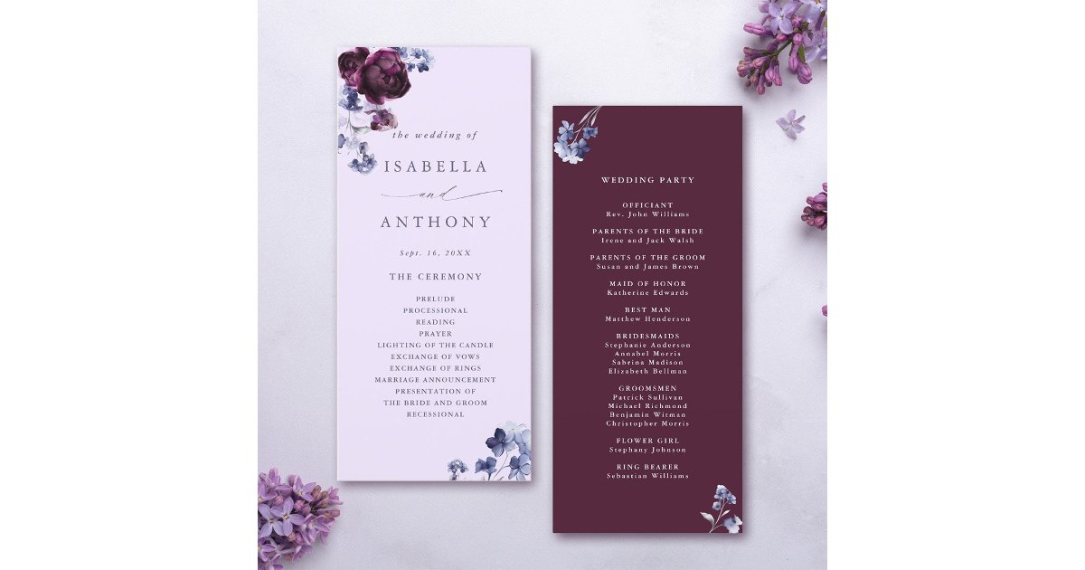 Plum Purple & Indigo Blue Elegant Floral Wedding Program | Zazzle