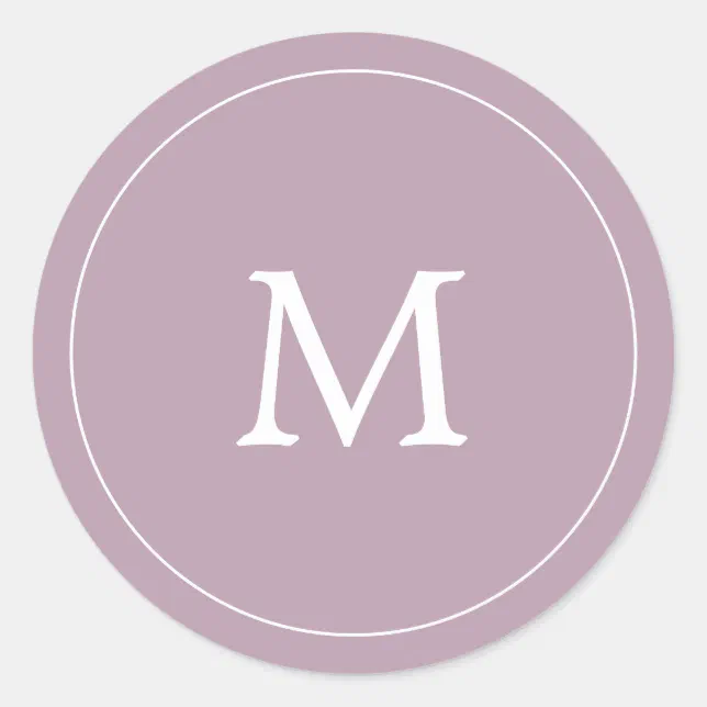 plum purple minimalist simple monogram wedding classic round sticker ...
