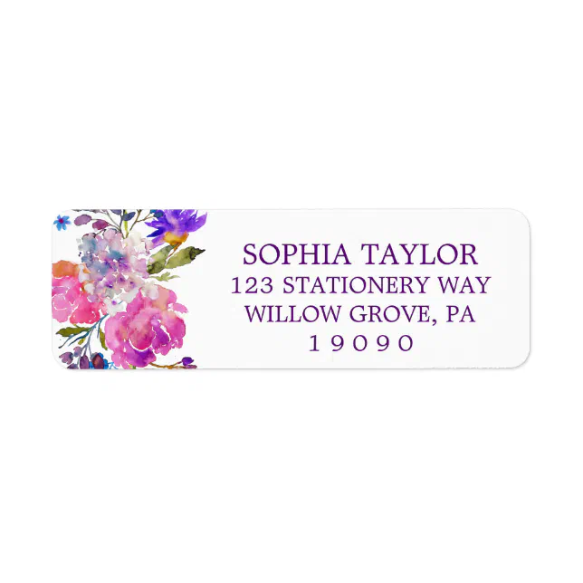 Plum Purple Pink & Blue Flowers Baby Shower Label | Zazzle