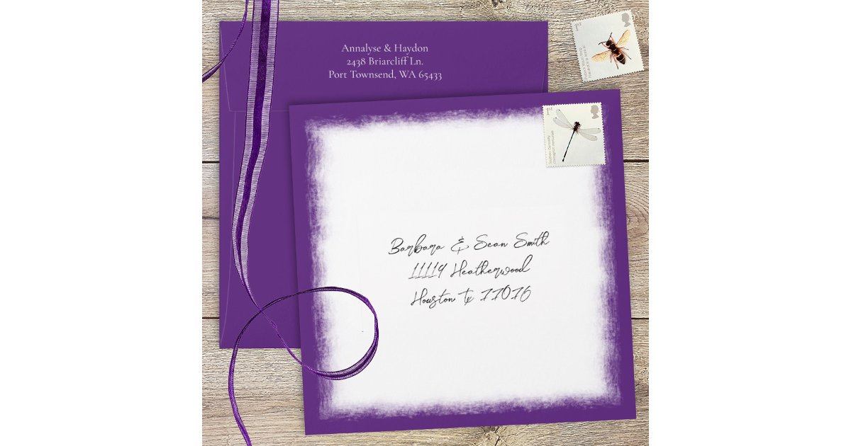 Plum Purple Pre-addressed Wedding Invitation Envelope | Zazzle