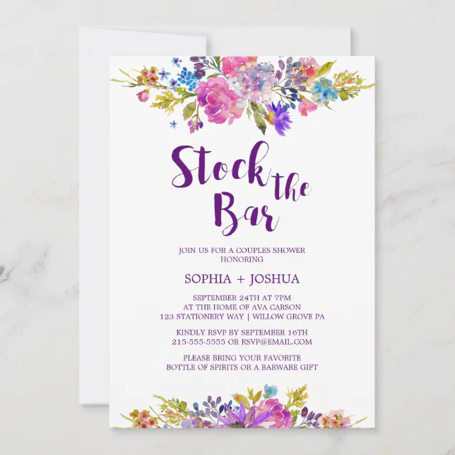 Plum Stock the Bar Couples Shower Invitation | Zazzle