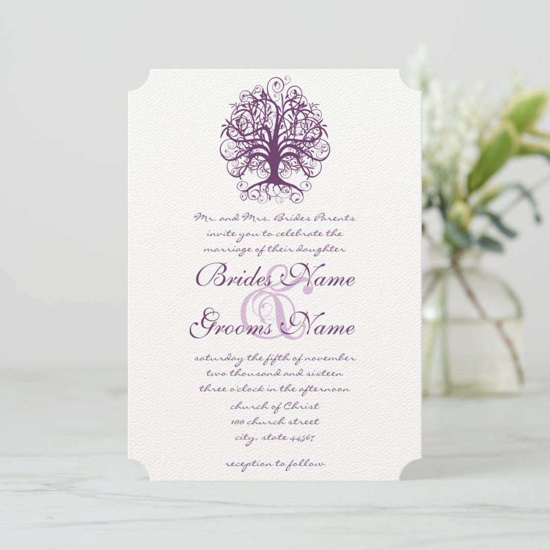 Plum Swirl Tree Roots of Love Wedding Invitate Invitation | Zazzle