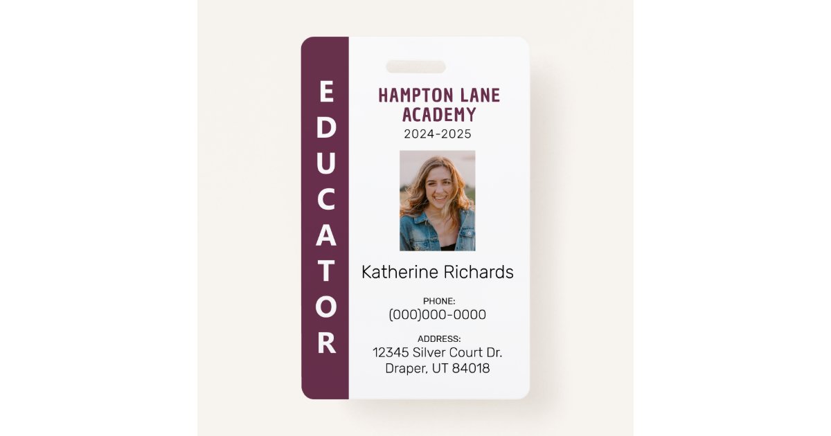 Plum Vertical Stripe Homeschool Educator ID Badge | Zazzle