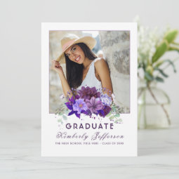 Plum Violet Purple Floral Photo Graduation Invitation | Zazzle