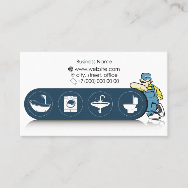 Plumber in uniform repairing plumbing business card | Zazzle