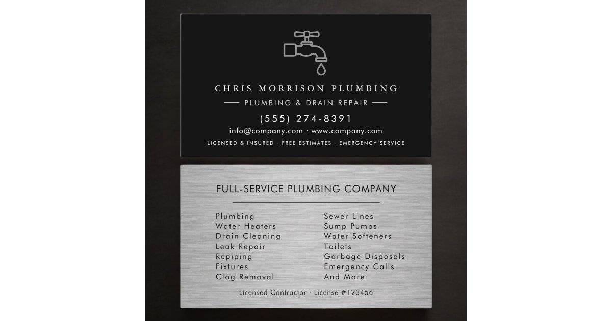 Plumber Plumbing Company Silver Metallic Business Card | Zazzle