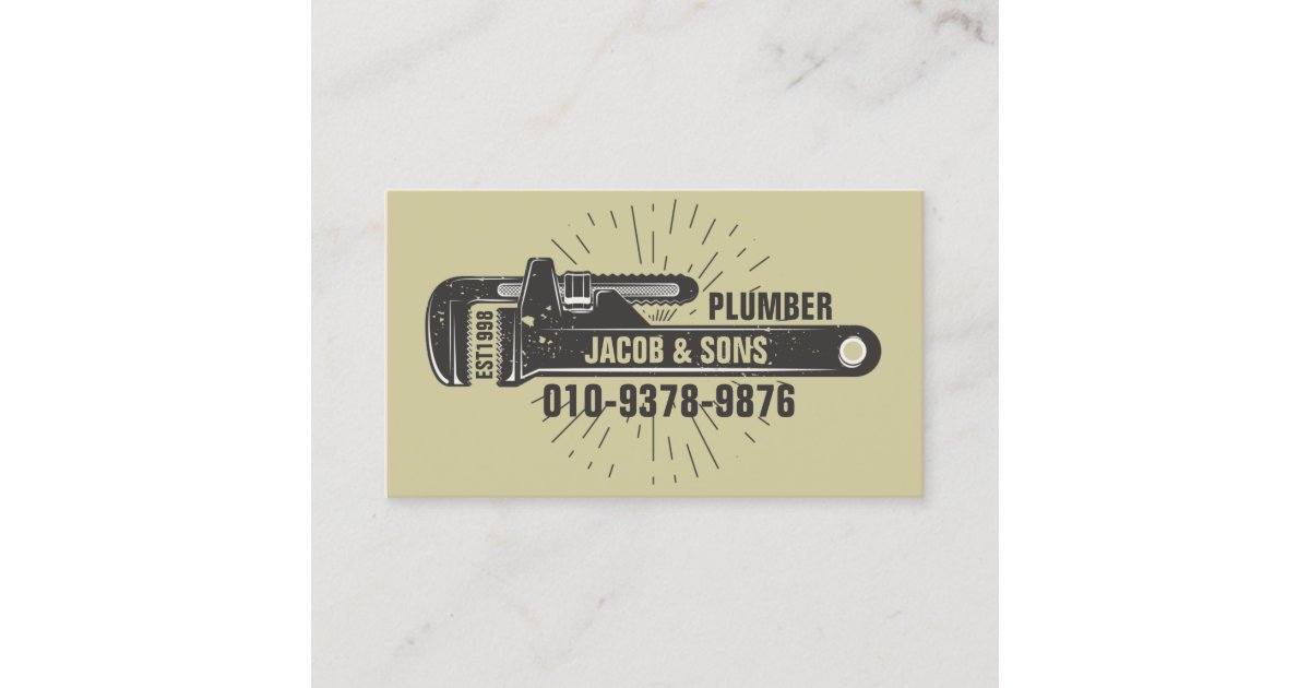 Plumber Plumbing Pipe Wrench Business Card | Zazzle