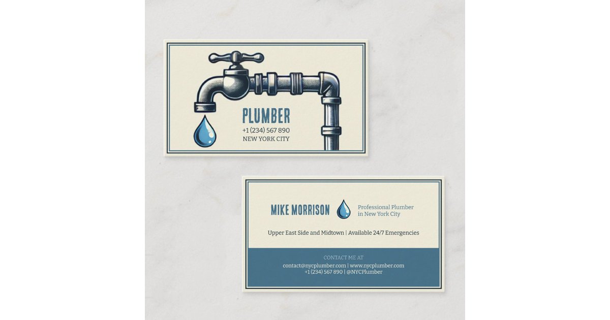 plumber repairs pipe tap water vintage business card | Zazzle