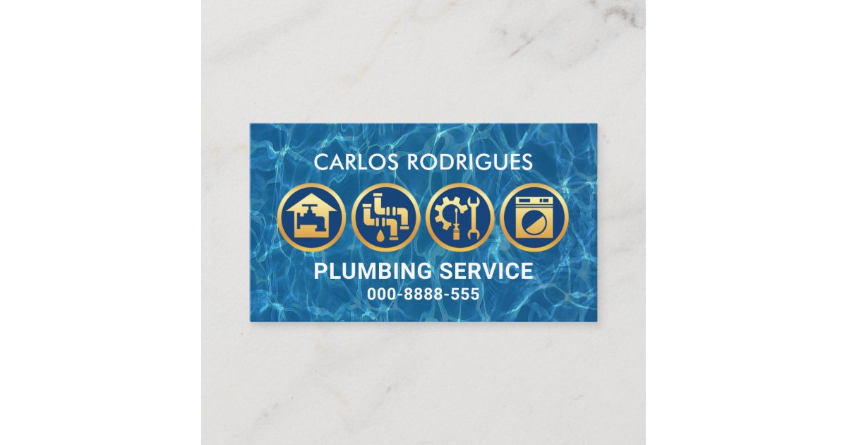 Plumber's Majestic Gold Plumbing Icons Business Card | Zazzle